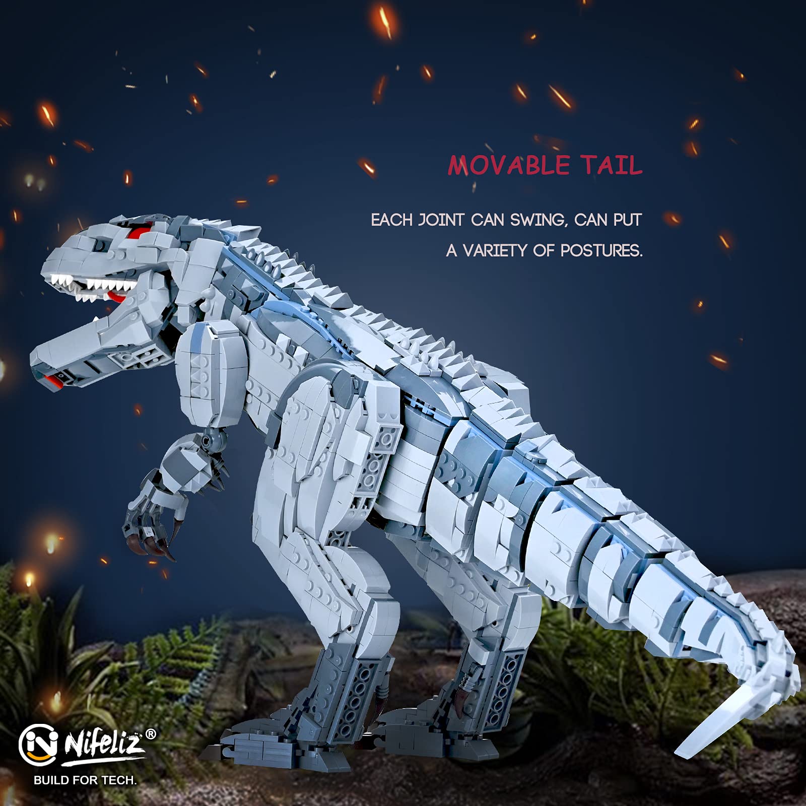 Nifeliz Indominus rex Dinosaur Building Blocks Kit - Construction Set to Build, Assembly Toy for Teens and Adults, A Cool Birthday or Anytime Gift for Kids Who Enjoy Dinosaur World (2108Pcs)