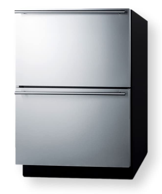 Summit Appliance ADFD243OS 24" Wide Outdoor 2-Drawer All-Freezer, Stainless Steel/Panel-Ready Door, Black Cabinet, Frost-Free, ADA Compliant