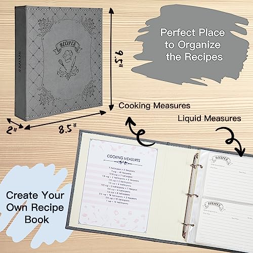 COFICE Recipe Binder Book to Write in Your Own Recipes with Plastic Sleeves, Blank Family Recipe Cards Organizer Kit (Gray)