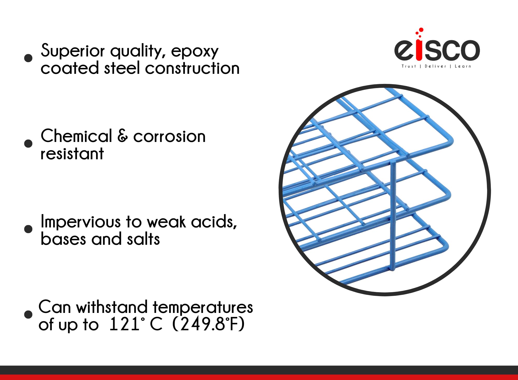 EISCO Blue Epoxy Coated Steel Wire Test Tube Rack, 72 Holes, Outer Diameter Permitted of Tubes 15-16mm or Less, 6x12 Format