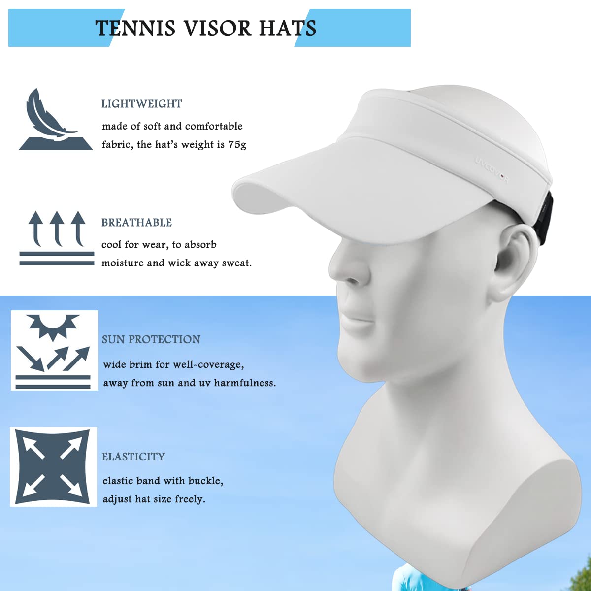 Breathable Tennis Visor for Women Sun Protection Hats Adjustable Golf Running Sport Cap Moisture Wicking White