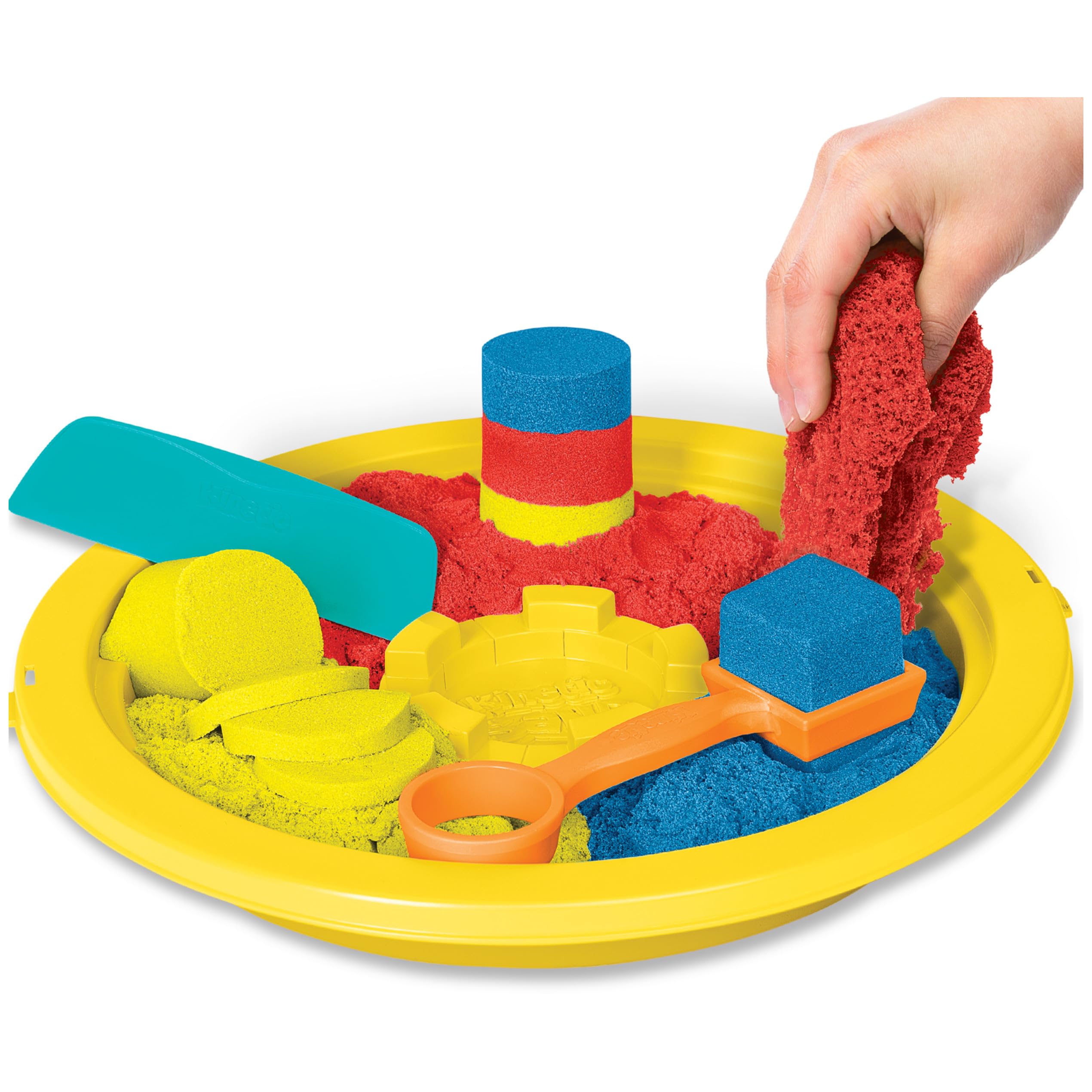 Kinetic Sand, 6lbs Bucket with 3 Colors of All-Natural and 3 Tools, Play Sand Sensory Toys for Kids Ages 3 and up