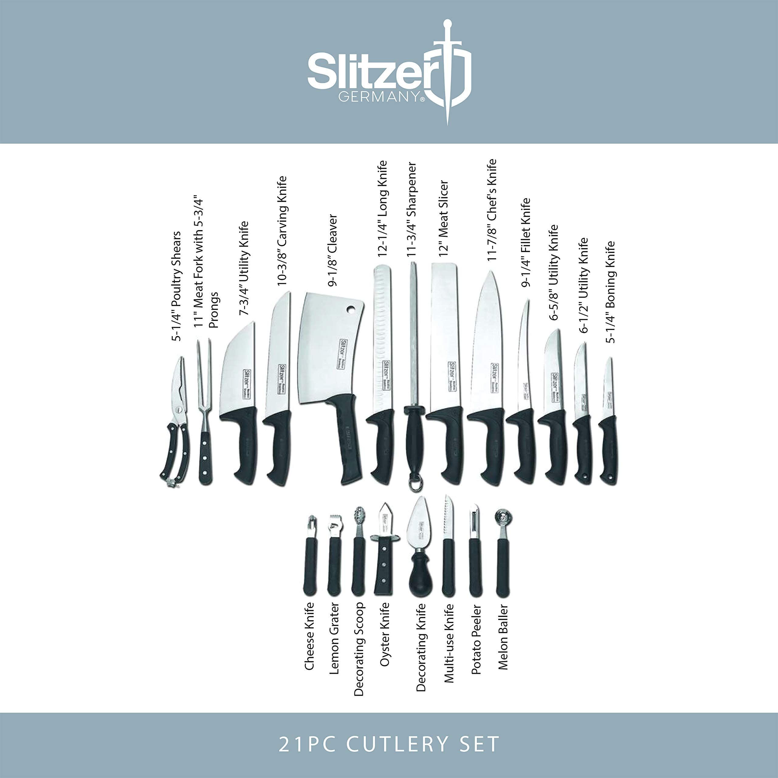 Slitzer Germany 22pc Professional Chef's Cutlery Set in Case, Black