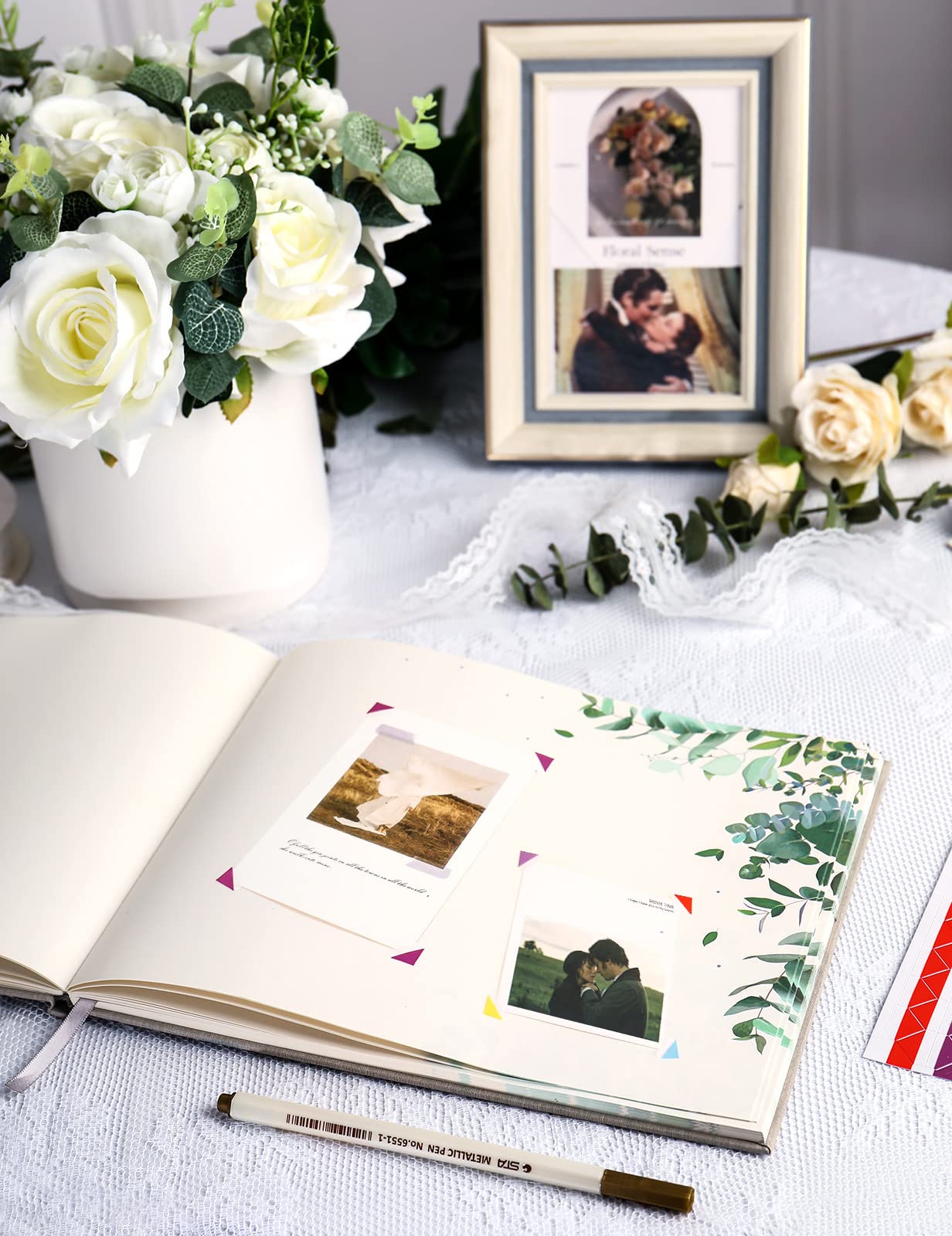 Wedding Guest Book,Guest Book Weddings Reception,Polaroid Guest Book for Wedding 100 Pages Paper Hardcover 8" x 10" for Wedding Gift with Pen, Photo Corner