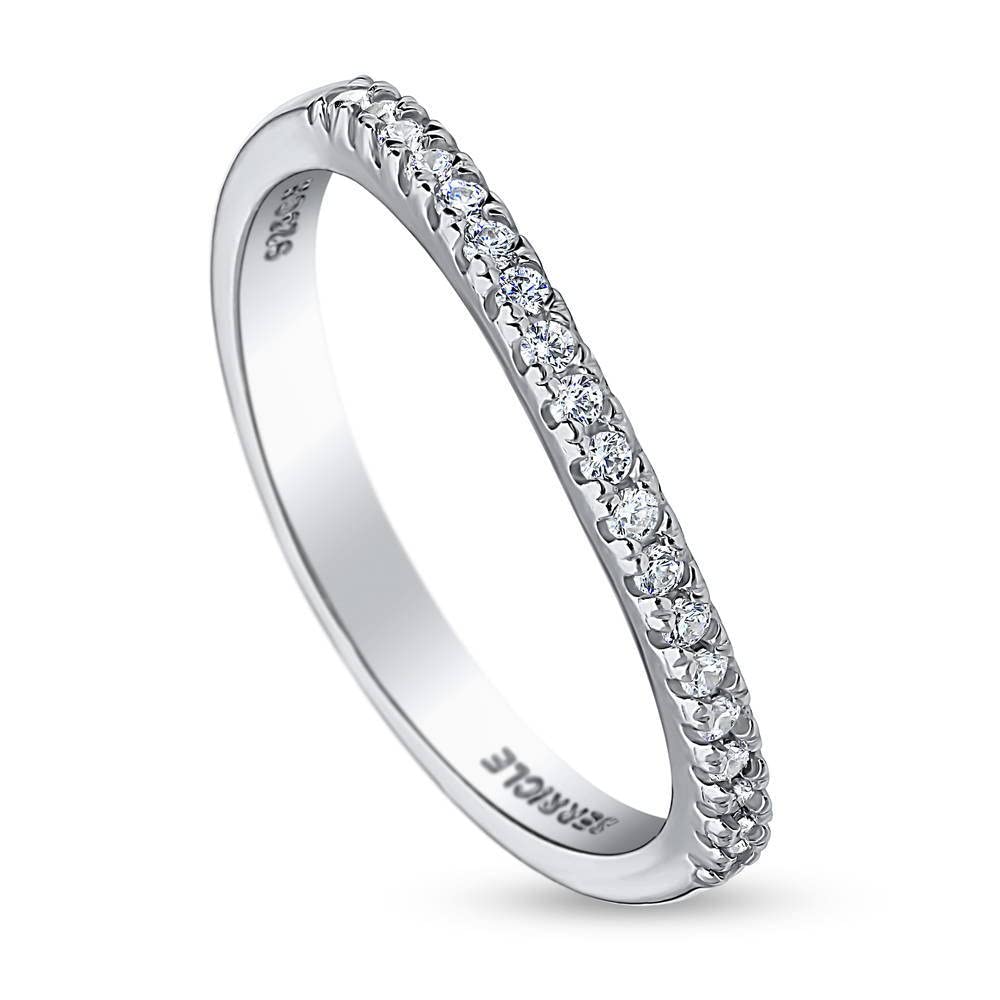 BERRICLE Sterling Silver Wedding Rings Cubic Zirconia CZ Curved Half Eternity Ring for Women, Rhodium Plated Size 5