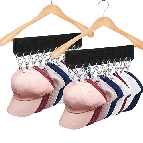 FGSAEOR Hat Organizer Holder, Cap Organizer with 20 Stainless Steel Hat Storage Clips for Hanging Baseball Hats, Ball Caps, Hat Rack for Closet Storage, Fit All Caps (2-Pack, Black)