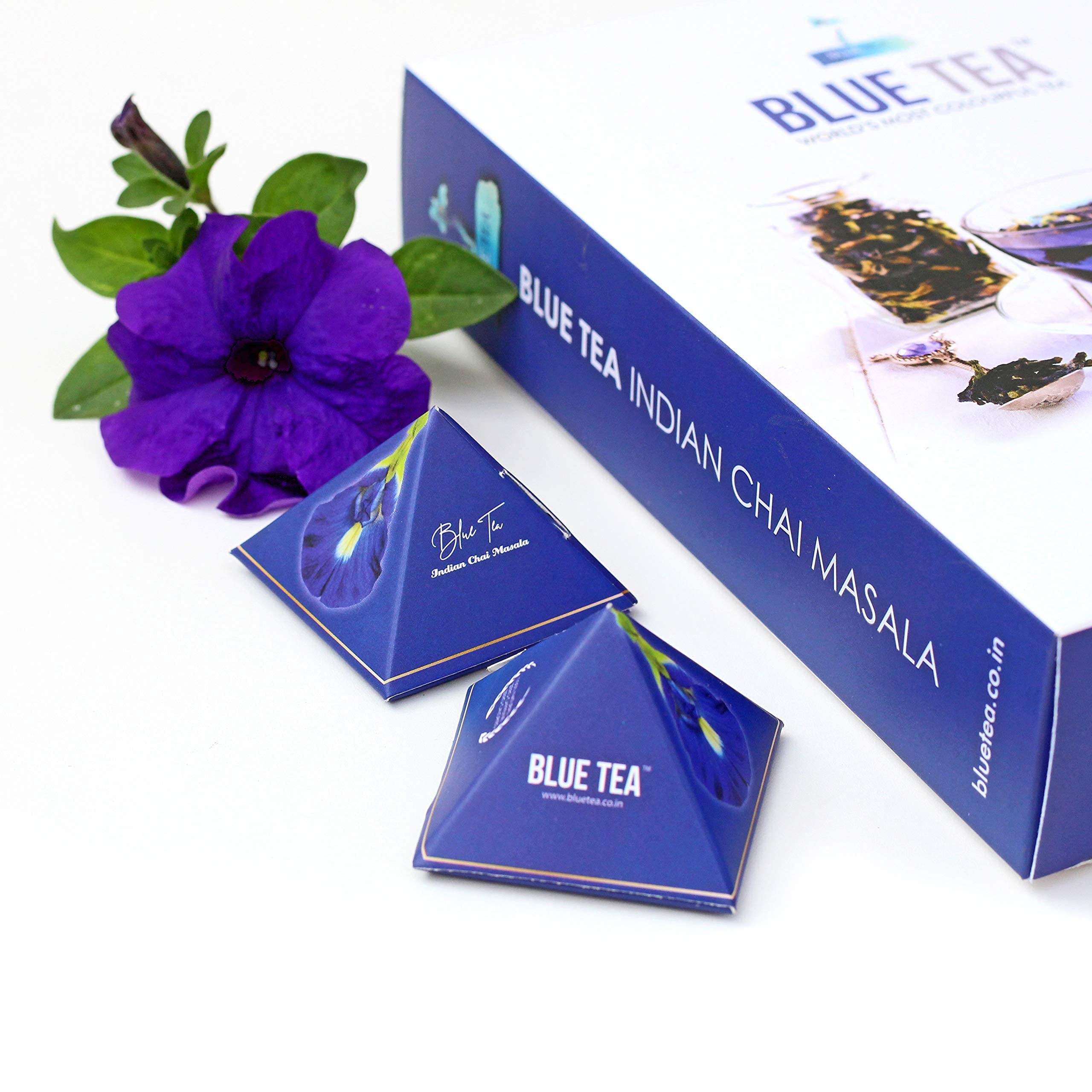 BLUE TEA - Indian Chai Masala - 12 Teabags | Ginger, Cinnamon, Cardamom | Caffeine Free - Gluten Free | Direct From Source - Plant-Based Biodegradable Tea Bag | For Gift - Anniversary, Birthday