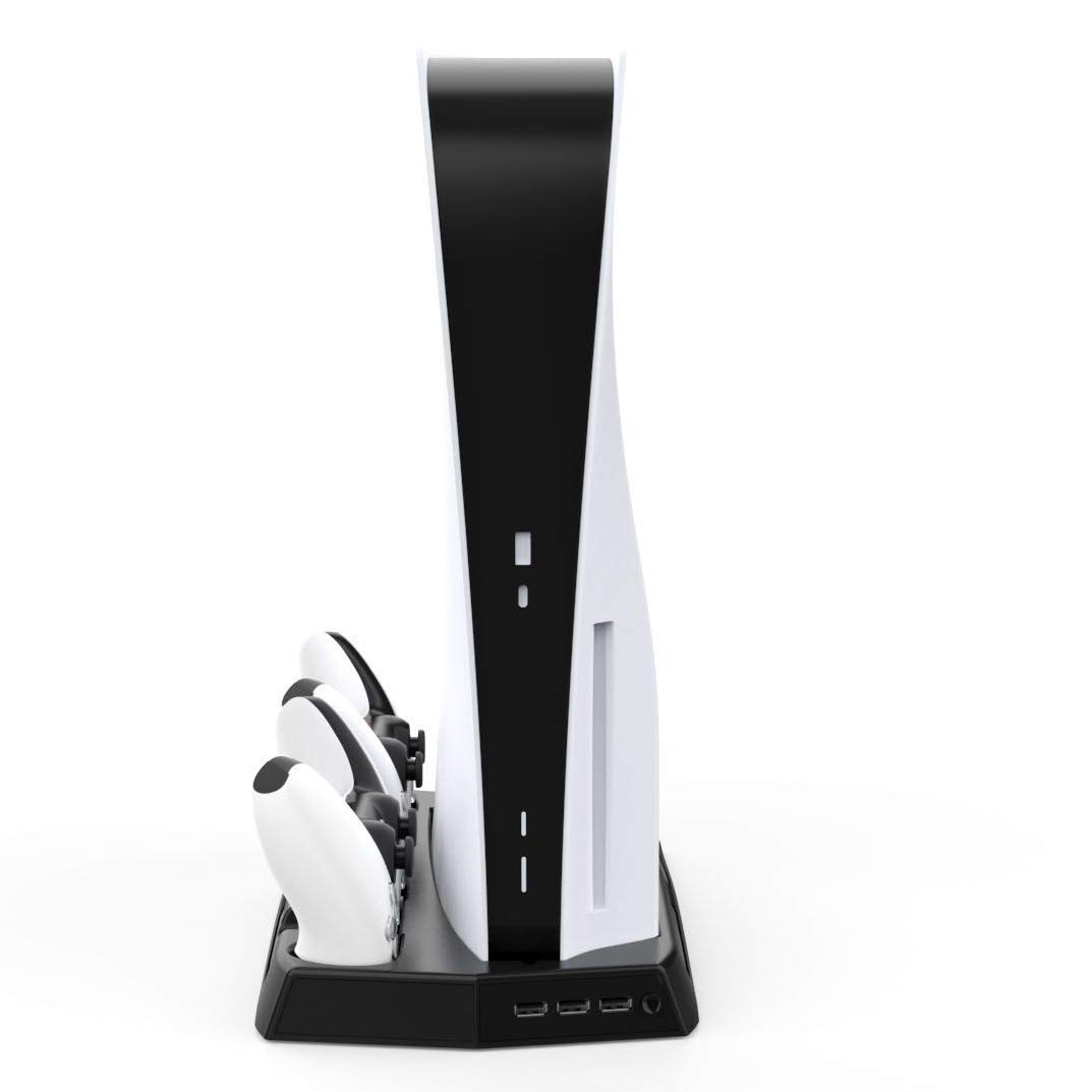 LudTech Playstation 5 Vertical Stand Cooling/Charging Station for PS5 Digital Edition/Ultra HD Console with Dual Controller Charger and Bonus Game Rack Storage 3 USB Ports for PS5 and DualSense