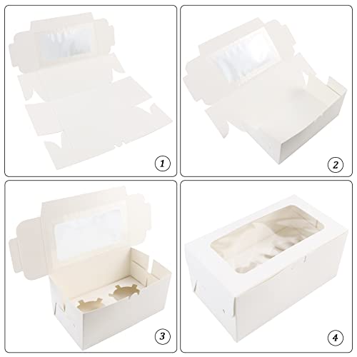 GothaBach 30 Pack White Paper Cupcake Boxes with 2 Cavity Cookie Gift Boxes with Clear Window 2 Treat Holder Cupcake Containers Bakery Cake Box