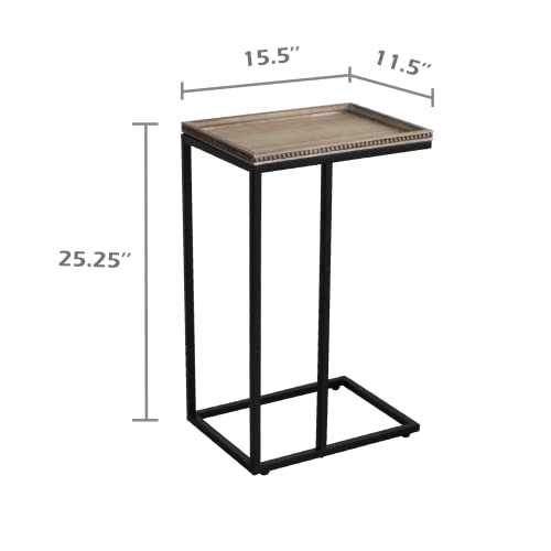COZAYH Farmhouse C Table Couch End Table, Distressed Beaded Edge Tray Top Snack Side Table, Black F03101 0 F03101 0