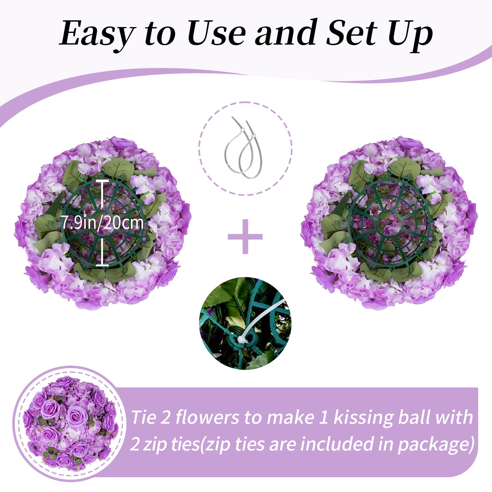 BLOSMON Artificial Flower Balls Wedding Centerpieces 2 Pcs 15.7" Large Lilac Fake Flowers Rose Hydrangea Ball Arrangement Center Pieces for Table Silk Floral Bouquet for Wedding Party Home Decor