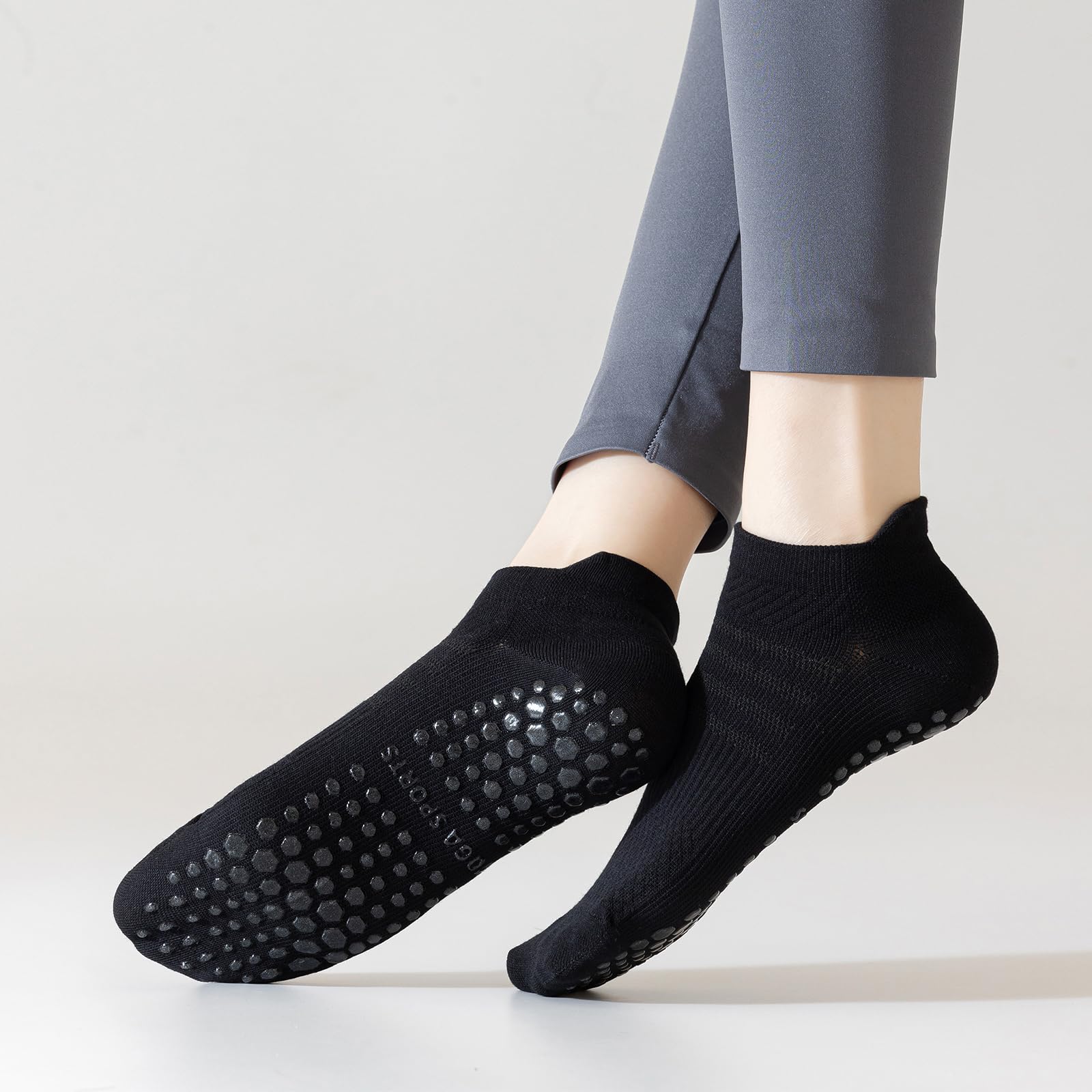 BIVOLU Non Slip Yoga Socks for Women Pilates,Barre,Workout,Dance Mesh Lace Anti-Skid Socks 3 Pack