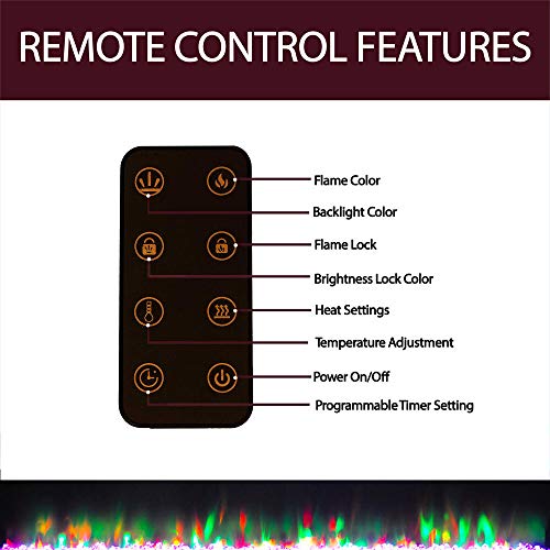 Cambridge Sawyer 53 Inch Freestanding Fireplace Mantel TV Stand with Storage Shelves and 1500 Watt Electric Heater Insert with Crystal Display, Multicolor Flames, Remote Control in Walnut/Black