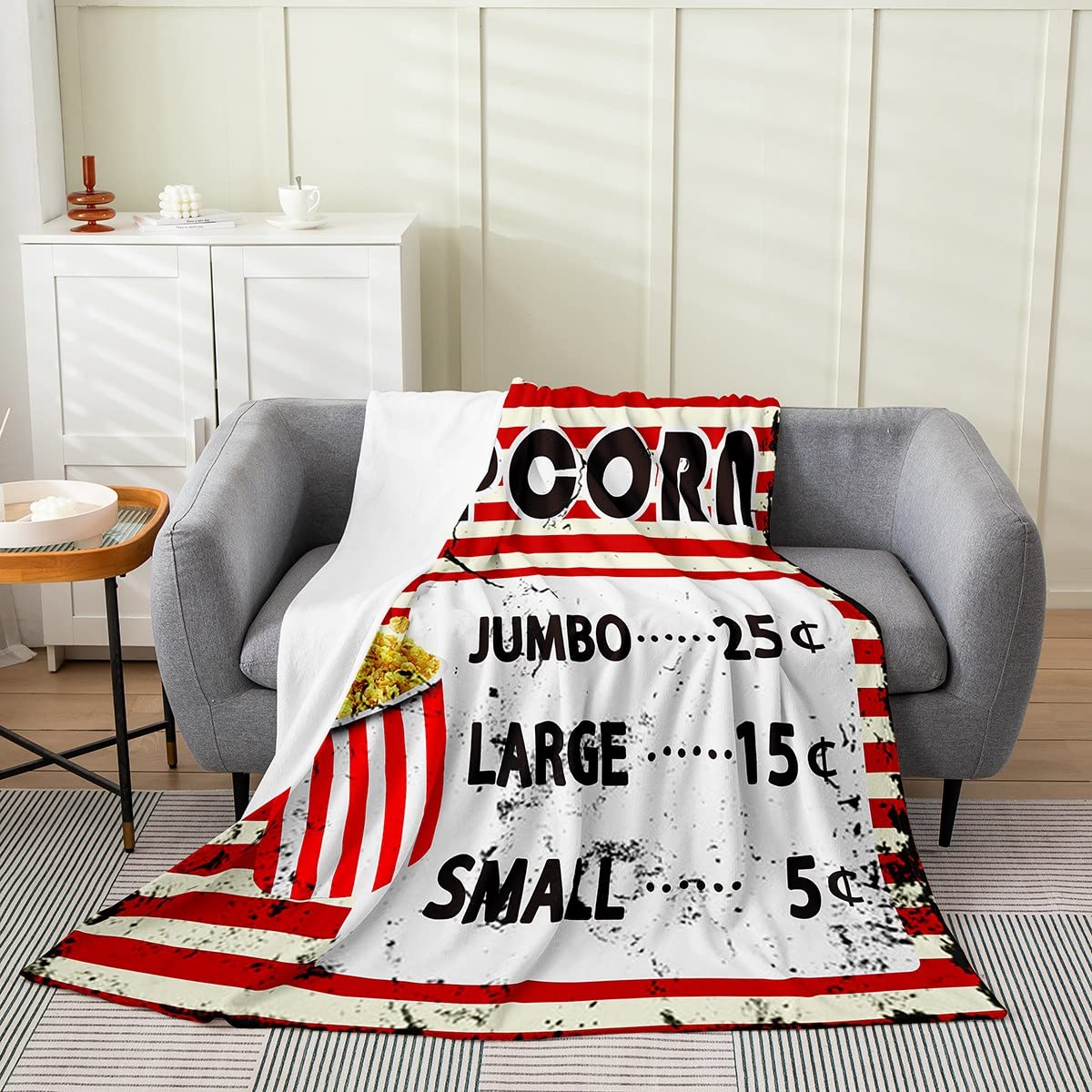 Feelyou Kids Popcorn Plush Throw Blanket, 40"x50" Movie Theater Blanket for Boys Teens DecorMovie Night Flannel Fleece Blanket Set Cinema Movie Ticket Bedroom