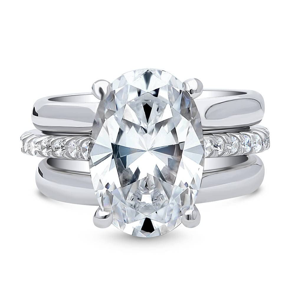 BERRICLE Sterling Silver Solitaire Wedding Engagement Rings 5.5 Carat Oval Cut Cubic Zirconia CZ Ring Set for Women, Rhodium Plated Size 6.5