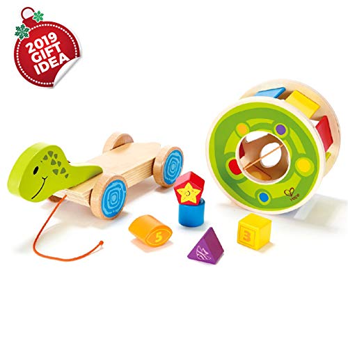 Hape Turtle Shape Sorter Wooden Toys Turtle Wooden Blocks Shape Sorter Pull Toys for Toddlers, Infant Shape Sorter Travel Toys