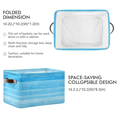 Blue Wood Panel Texture Storage Basket Bins Decorative Toy Organizer Bins Laundry Hamper Baskets with Handles for Pet Books Clothes Makeup Nursery Closet Office,1 pcs