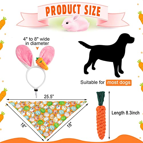 Dog Easter Costume Cute Bunny Ears Headband Easter Eggs Bandana Puppy Funny Rabbit Carrot Chew Toys 3Pcs Easter Party Gifts Medium Large Dog Easter Outfit Clothes Accessories (NO-LED)