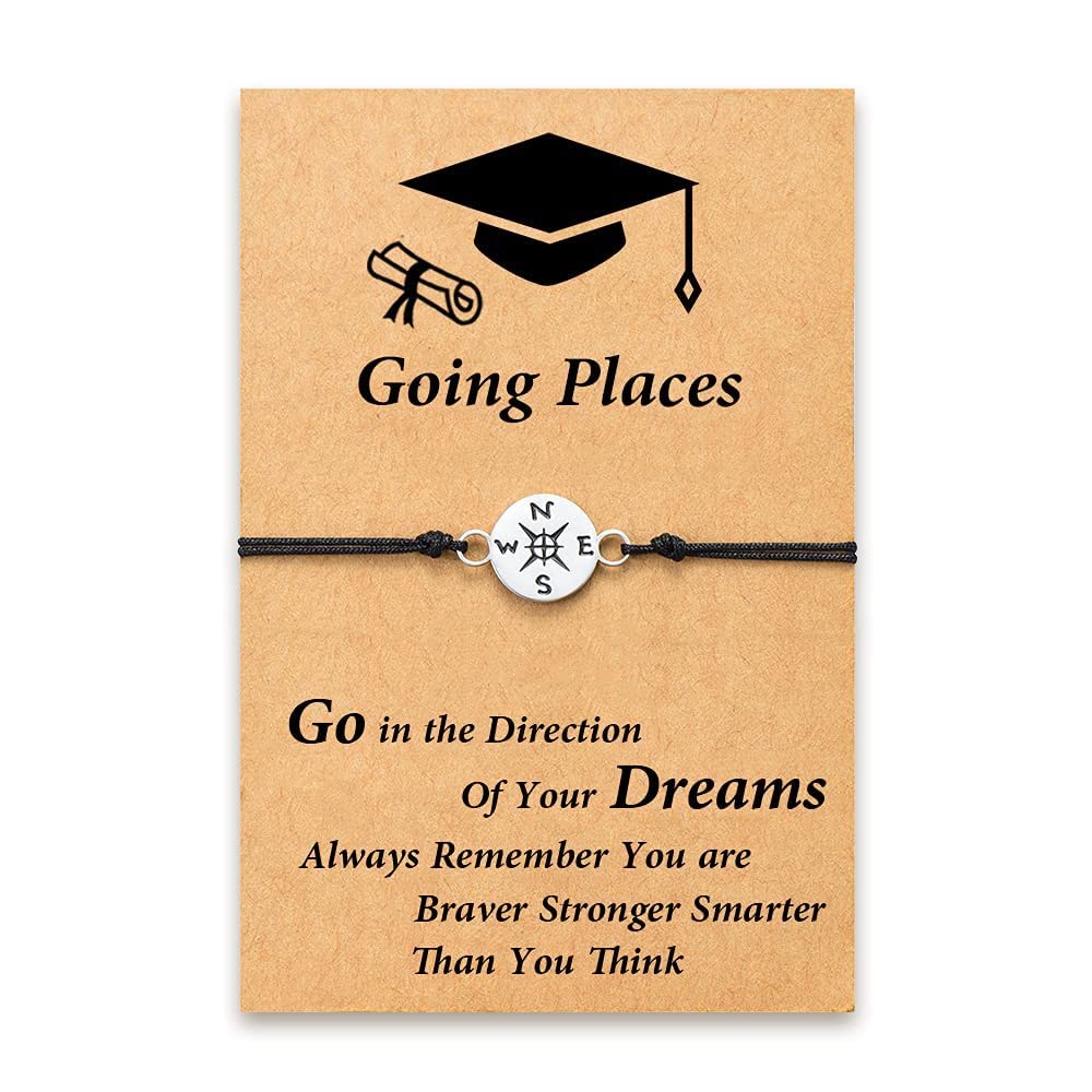 Class of 2023 Graduation Gifts for Her, College High School Graduate Congratulations Presents for Grils Daughter, 14oz Pink Marble Coffee Mug with Lid Spoon, Going Places Compass Bracelet, Gift Box