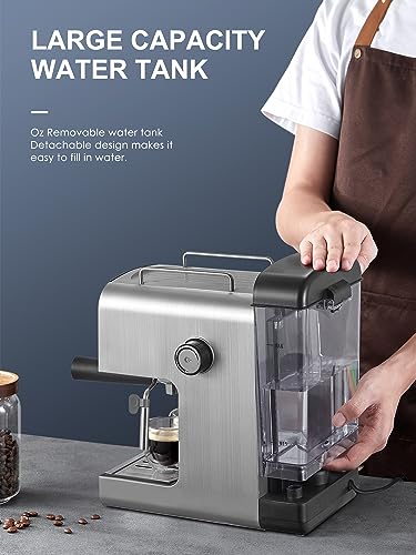 Ihomekee Espresso Machine 15 Bar, Coffee Maker for Cappuccino and Latte Maker with Milk Frother Steam Wand, Fast Heating Coffee Machine for Home, Office - CM6822, Silver