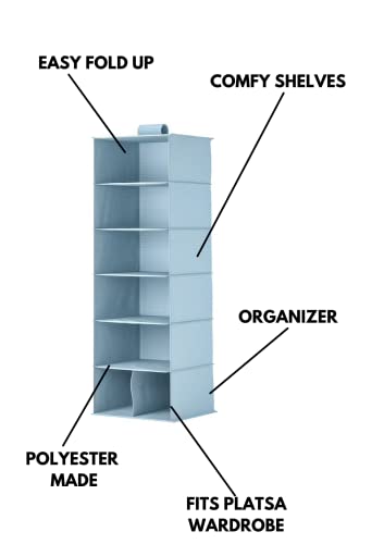 Ikea Stuk Heavy Duty 7 Compartment Clothes Storage Shelves (Light Turquoise 11 ¾x11 ¾x35 ½, 30x30x90 cm), Foldable Hanging Closet Organizer Polyester