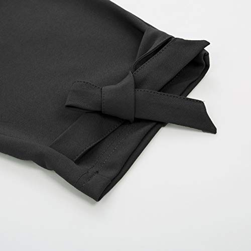 GRACE KARIN Women Solid Casual Work Trousers High Waist Ruffle Bow Tie Pants L Black