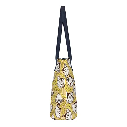 Monkeys Bananas Women's Tote Bag PU Leather Shoulder Bag Handbags Purse For Work Shopping Travel