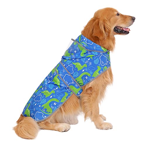 HDE Dog Raincoat with Clear Hood Poncho Rain Jacket for Small Medium Large Dogs Dinosaurs - L