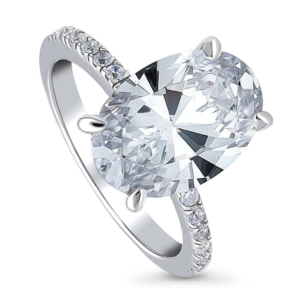 BERRICLE Sterling Silver Solitaire Wedding Engagement Rings 5.5 Carat Oval Cut Cubic Zirconia CZ Hidden Halo Ring for Women, Rhodium Plated Size 6