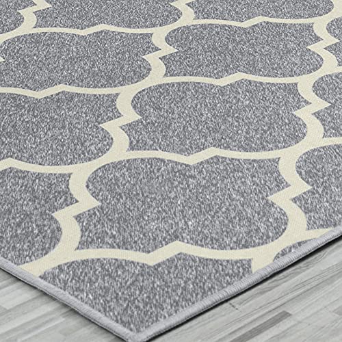 COLLACT Runner Rug 2x7 Area Rug Hallway Kitchen Rug Indoor Moroccan Rug Geometric Soft Mat Quatrefoil Trellis Non Slip Bathroom Rug Low Profile Floor Cover Living Room Dining Room Heathered Grey