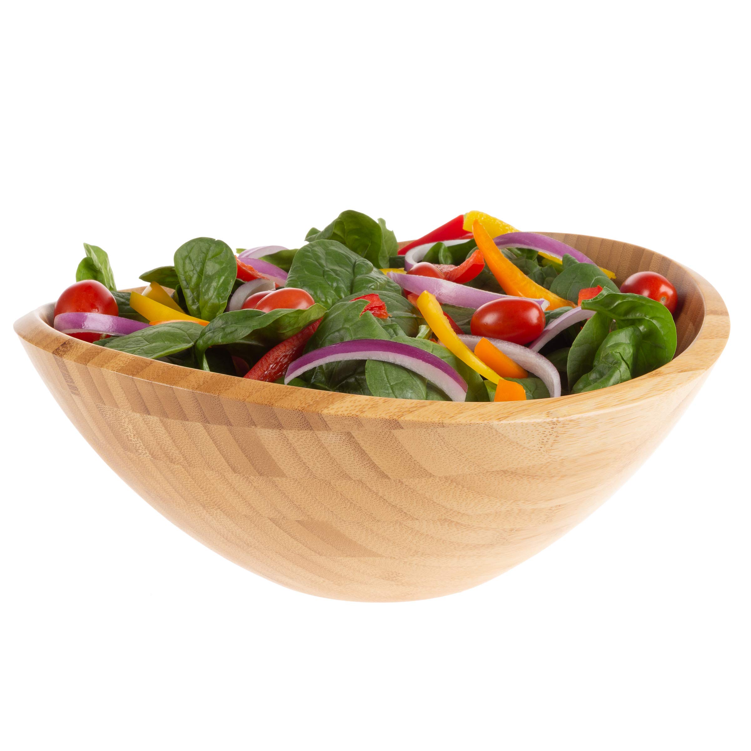 Classic Cuisine Serving Bowl – Large Modern Oval Wood Dinnerware for Salads, Bread, Fruit or Vegetables,Brown/Wood, 12.4” L x 10.9” W x 4.5” H