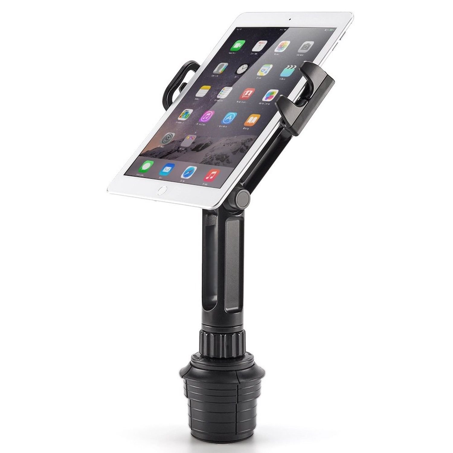 iKross Cup Mount Holder 2-in-1 Tablet and Smartphone Adjustable Swing Cradle with Extended Cup Car Mount Holder Kit for Apple iPad iPhone Samsung Asus Tablet Smartphone - Black