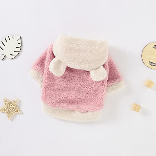 Dog Hoodie Sweaters with hat Puppy Coats with Hooded Winter Lamb Wool Warm Clothes Coat for Small Medium Dogs Clothes Apparel Pink XL