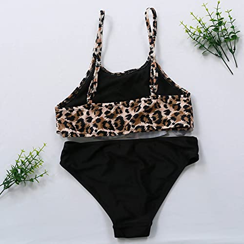 IKevan Bikini Set for Girls 10-12,Girls' Cute Crisscross Leopard Floral Print Two-Piece Bathing Suits Big Kids 4-18 Years