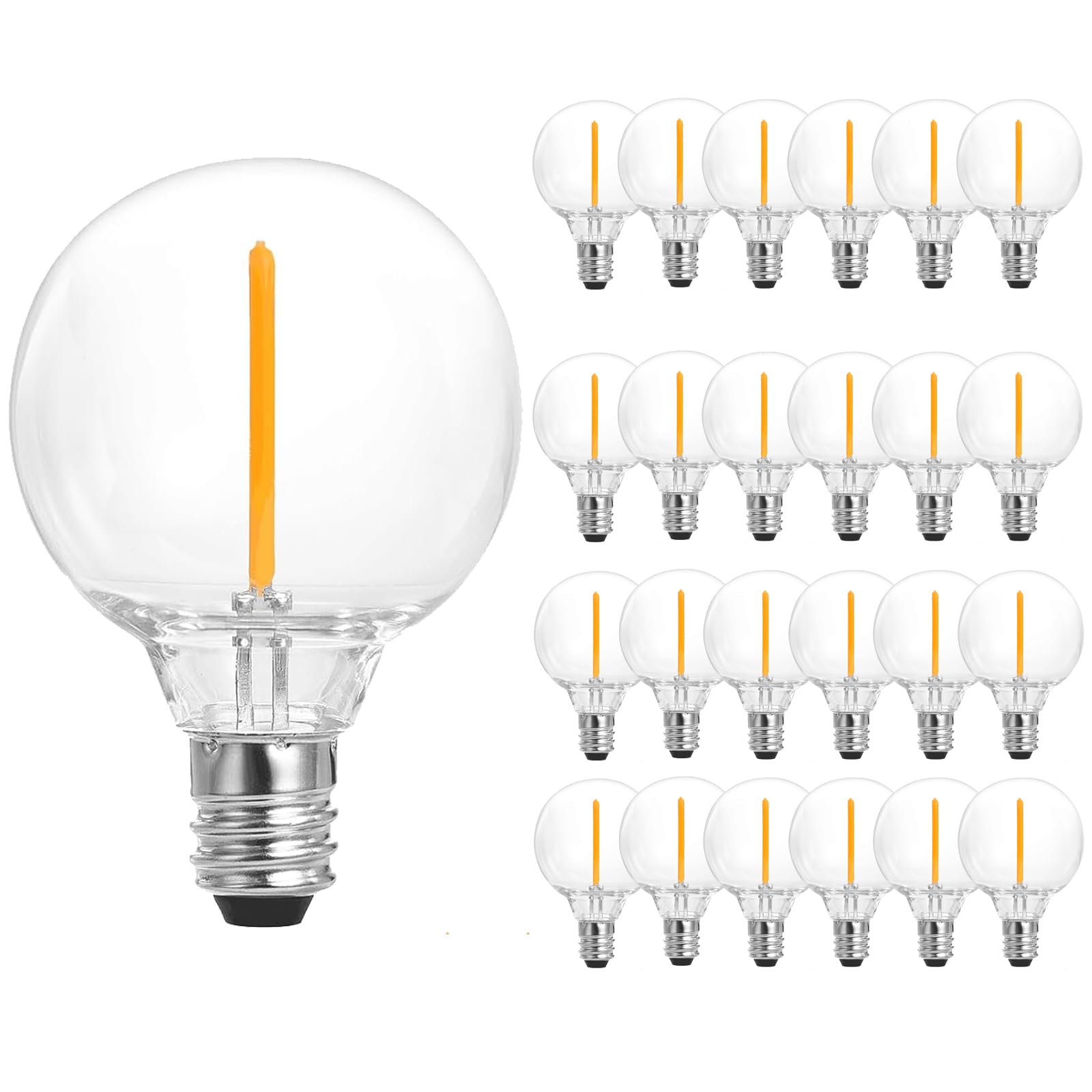 SUNTHIN 25 Pack G40 LED Bulbs, 1W LED Bulbs with E12 Base, 5 Watt Incandescent Bulbs Equivalent, Warm White 2700K, Replacement Bulbs for Globe String Lights, Indoor & Outdoor Use