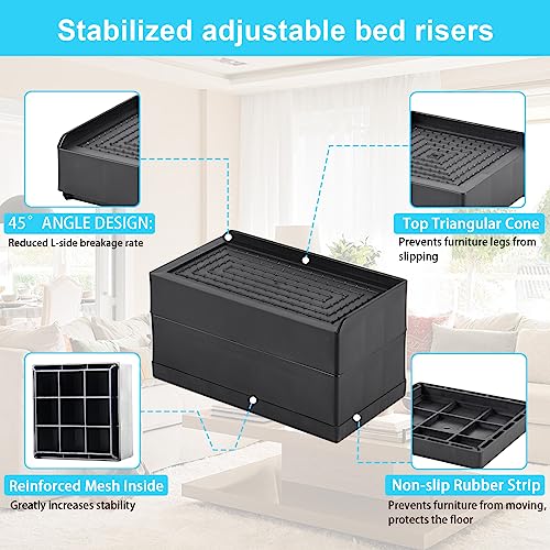 LUCKYQTQH Bed Risers Adjustable Furniture Risers Heavy Duty,Rectangle Bed Risers 3 Inches,Desk Risers for Sofa Couch Bed Frame ,Supports Up to 3000 lbs (4 Piece Set)