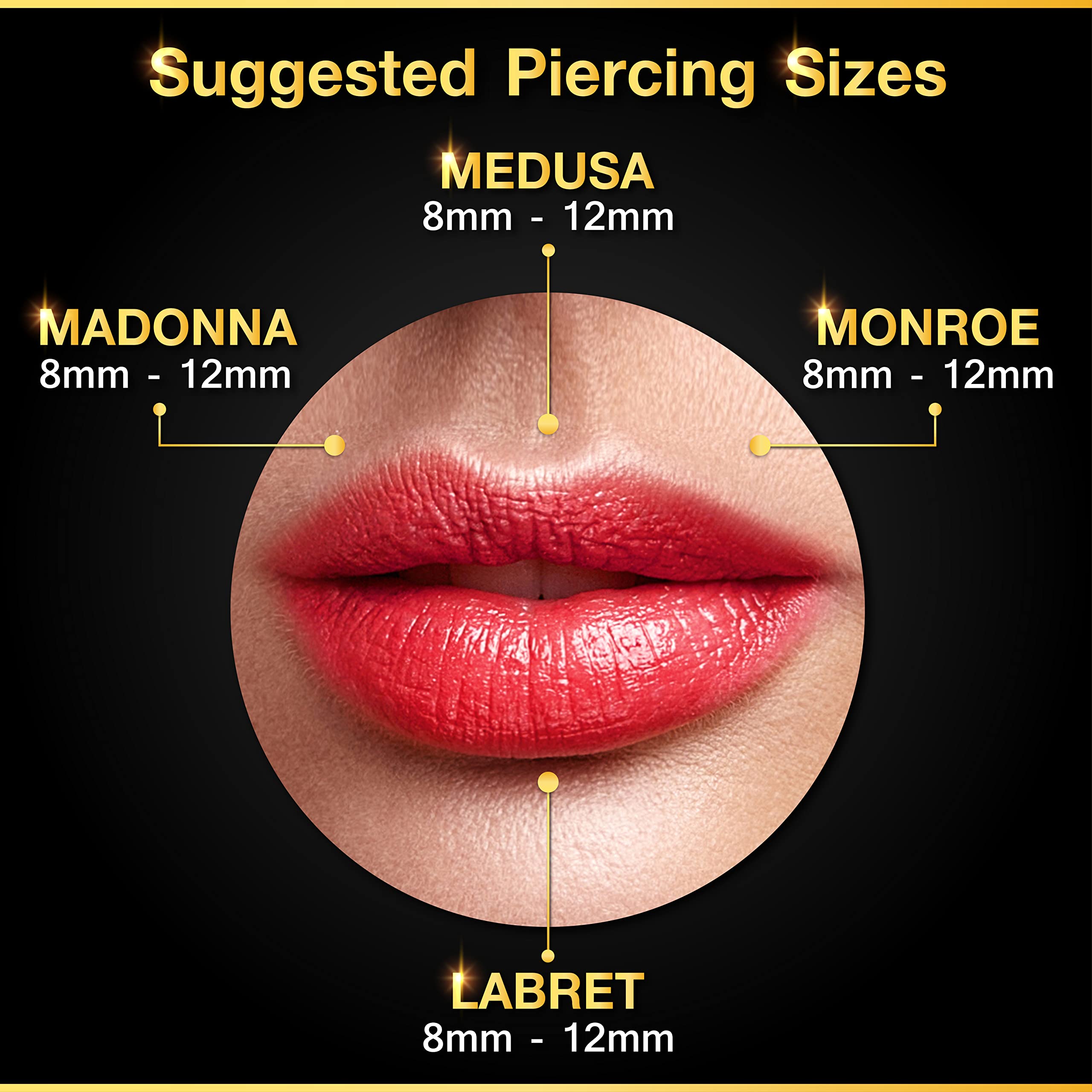 BanaVega 2PCS Stainless Steel Labret Lip Rings 14 Gauge 1/2 12mm 4mm Rainbow Dice Lobe Monroe Earring Snake Bite Piercing Jewelry 8396, 2pcs Rainbow 12mm