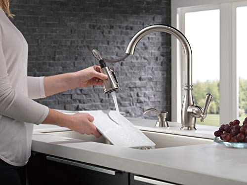 DELTA FAUCET CO 19962-SSSD-DST Stainless Steel Single Pul Kitchen Faucet with Soap Dispenser