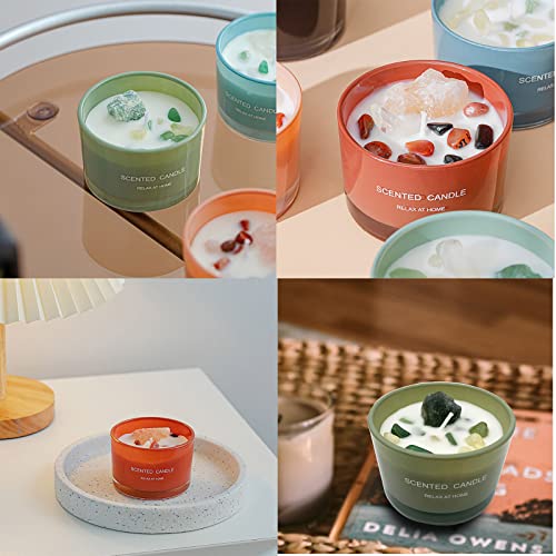 Healing Crystal Candles Decorative Soy Candle for Meditation Jar Candle Spiritual Gift for Women Scented Manifestation Candle 2 Pack Orange and Green