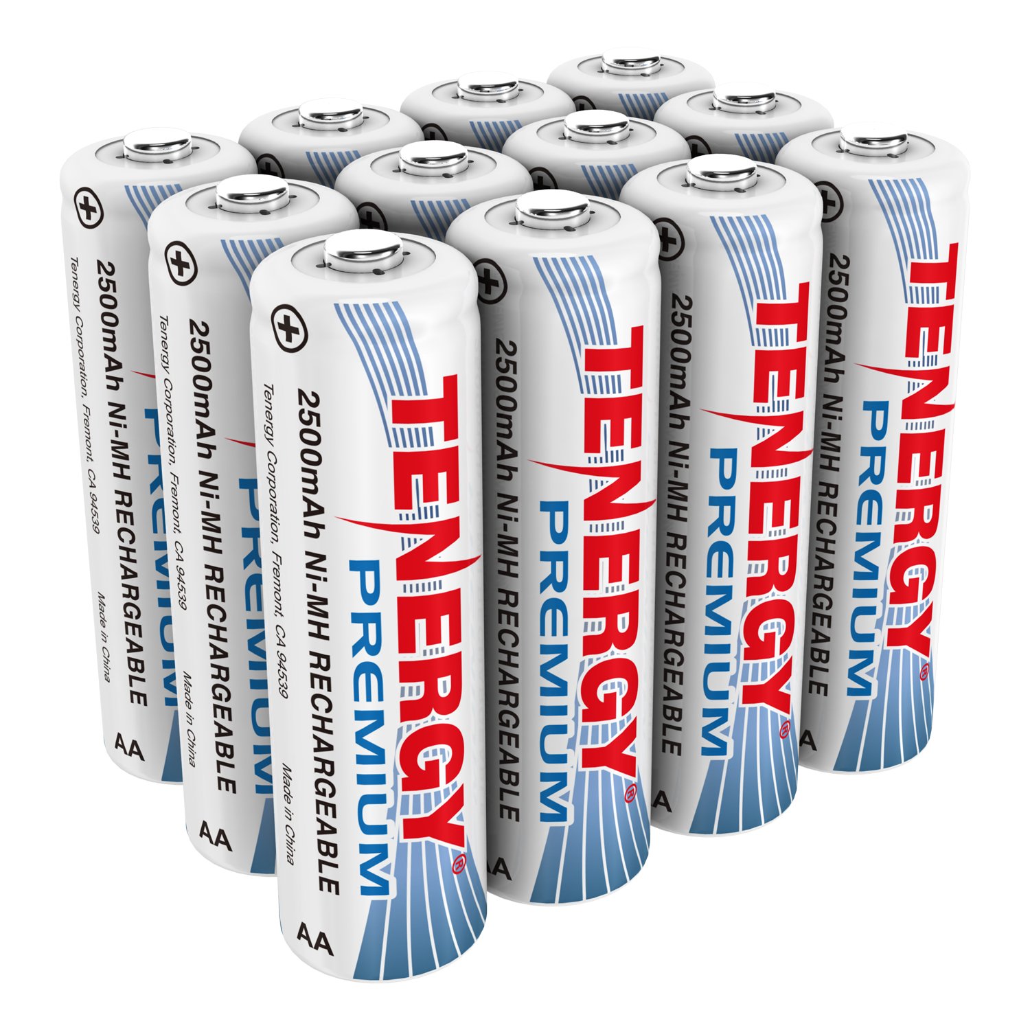 Tenergy Premium Rechargeable AA Batteries, High Capacity 2500mAh NiMH AA Battery, AA Cell Battery, 12 Pack