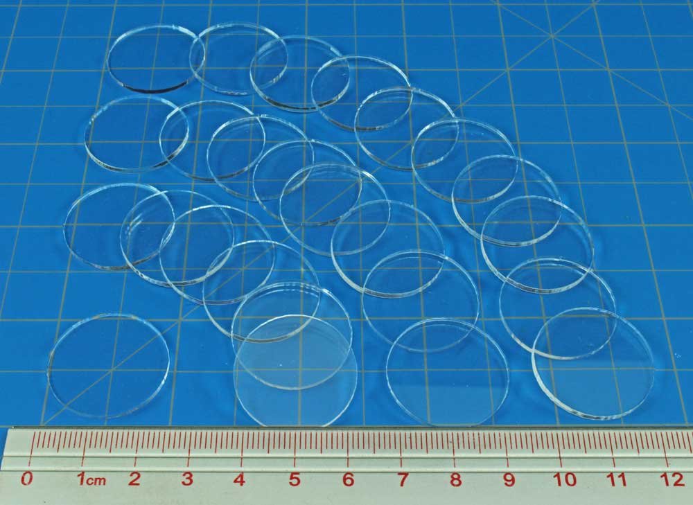 LITKO Clear Round Miniature Bases | 1.5mm Thick | Circular Figure Stands for Wargaming Boardgaming and Collectible Figures (25 Count Pack, 25mm)