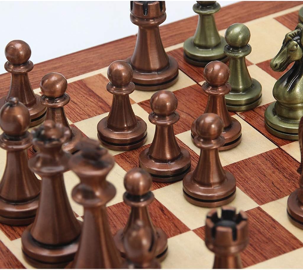 BREWIX Exquisite Chess Set for Adults Collection, Exquisite Bronze Alloy Chess Pieces, Folding Chess Board, Chess for Kids and Adults, Gift for Chess Lovers and Learners Checkerboard