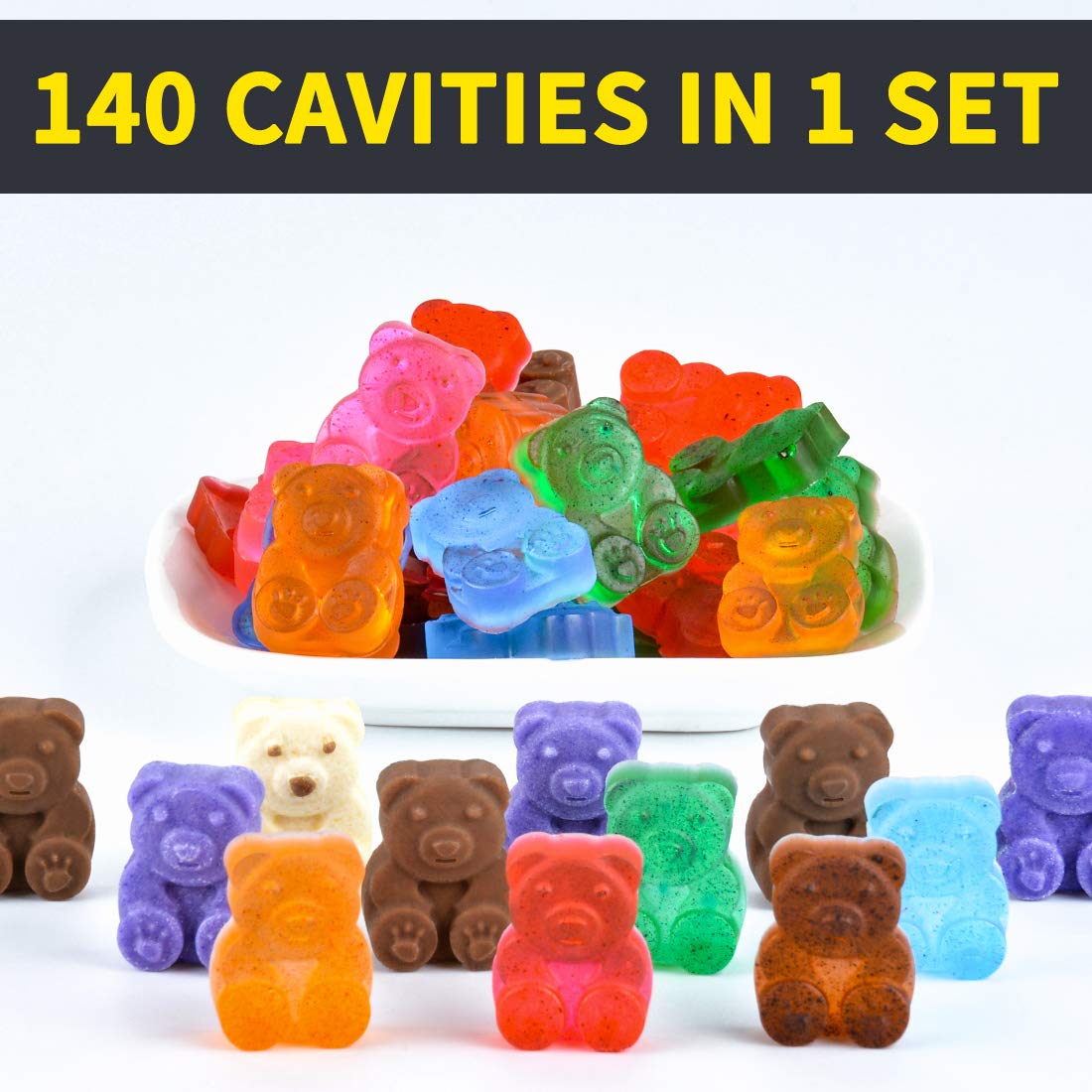CAKETIME Gummy Bear Molds Candy Molds - 1" Gummy Molds Bear Large Chocolate Molds Silicone 4 Pack LFGB Pinch Test Approved Best Food Grade Silicone Molds