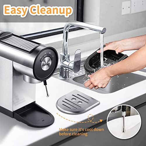ILAVIE Espresso Coffee Machine, 20 Bar Espresso Machine with Steamer, Compact Espresso Maker with Milk Frother for Home, Stainless Steel Cappuccino Machine for Cappuccino, Latte, 1250W