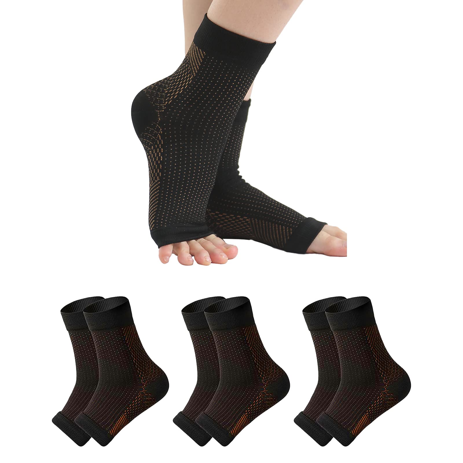 Candyhouse 3 PCS Neuropathy Socks Ankle Compression Sleeve for Women or Men Ankle Support For Ankle For Swelling, Plantar Fasciitis,Sprain,Neuropathy Brace For Women And Men