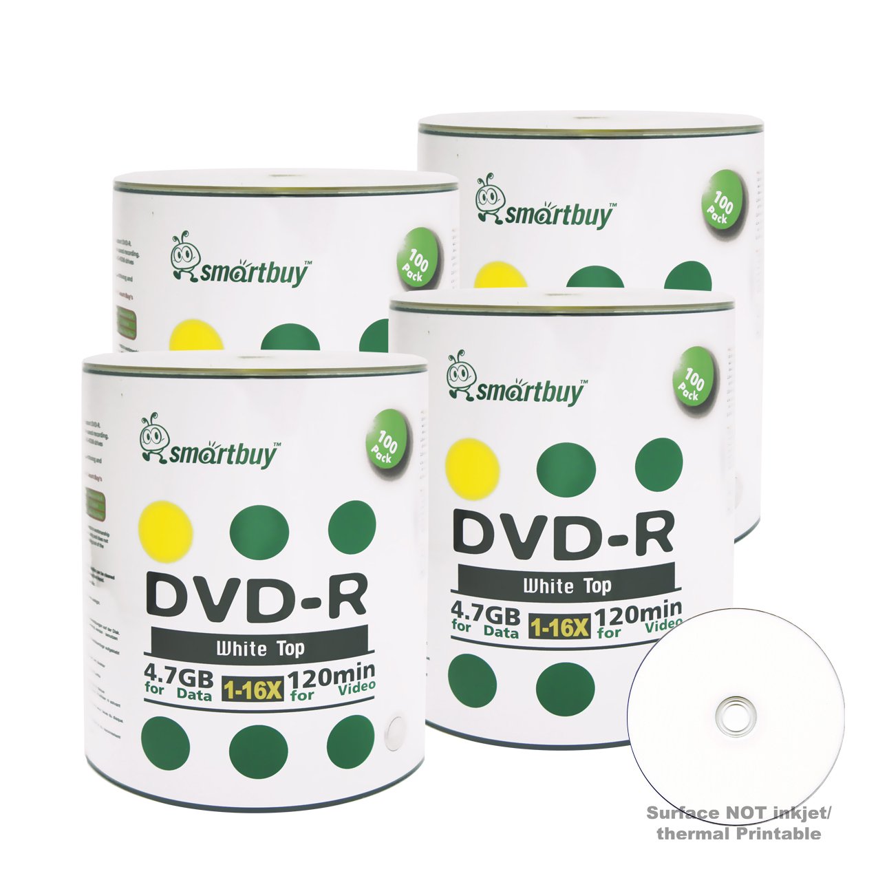 Smart Buy 400 Pack DVD-R 4.7gb 16x White Top Blank Data Video Movie Record Disc, 400 Disc 400pk