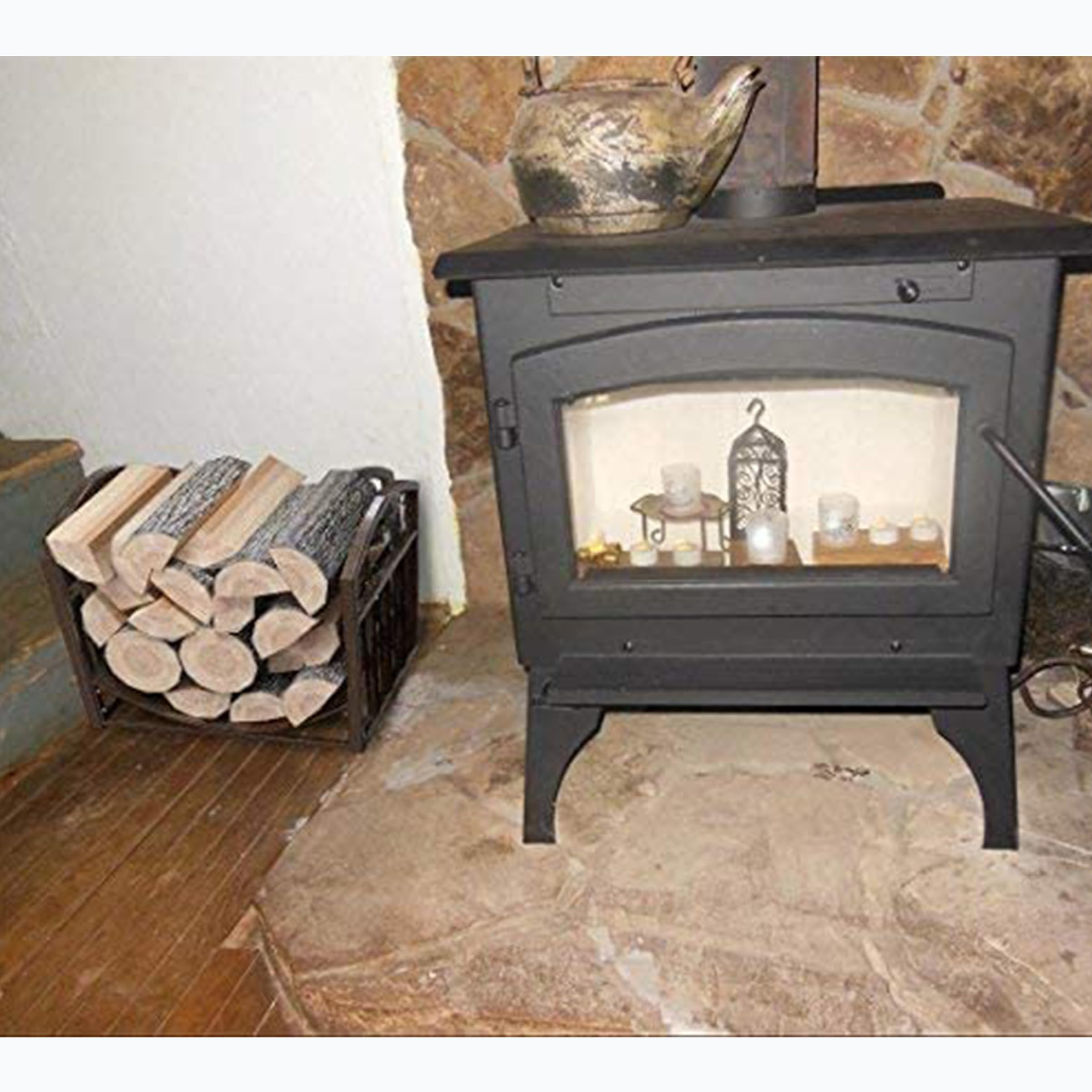 Firewood Rack Holder With Decorative Scroll Design- Metal Outdoor Indoor Log Storage Bin for Fireplace Firepit and Wood Stove by Home-Complete (Brown)