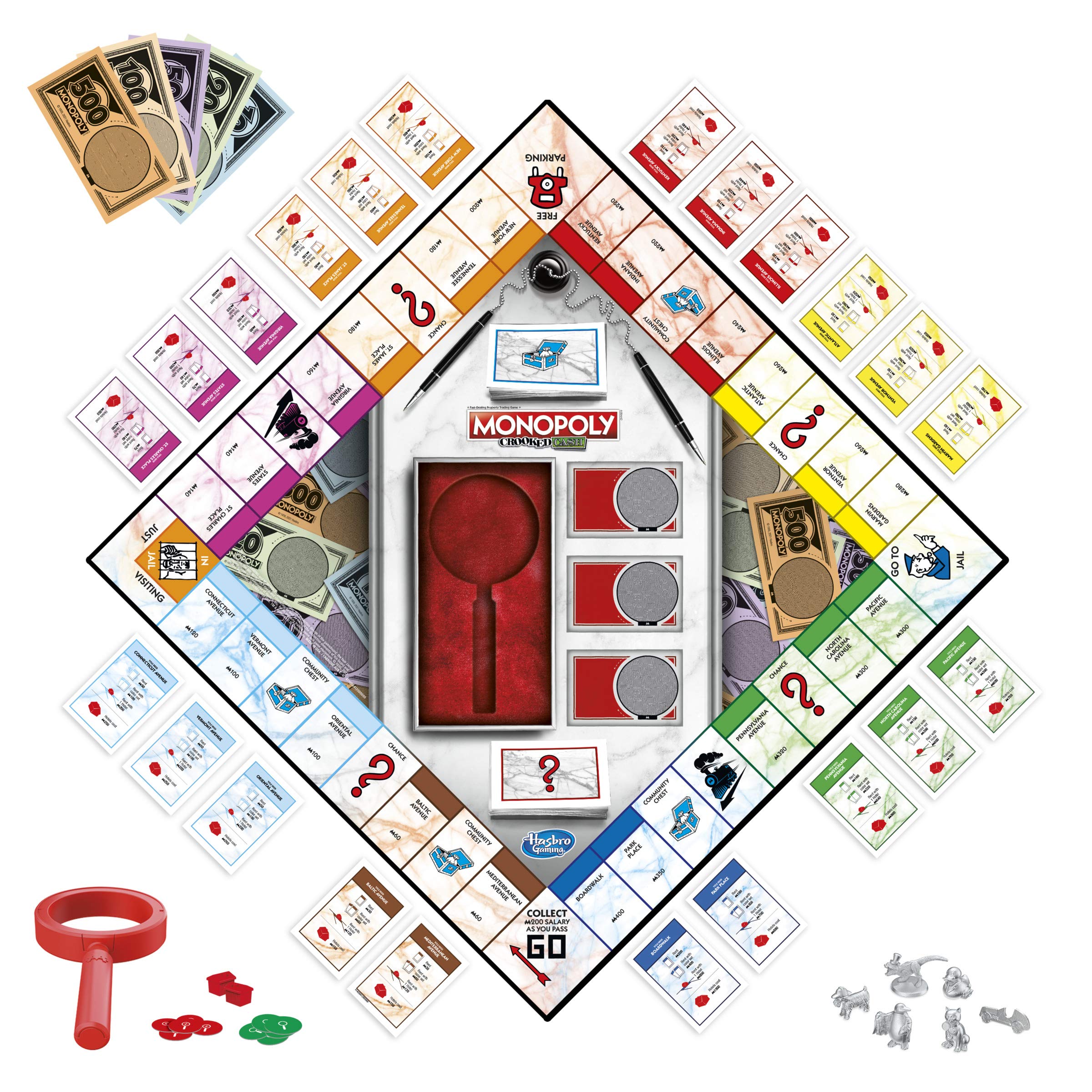 Monopoly Crooked Cash Board Game for Families and Kids Ages 8 and Up, Includes Mr Decoder to Find Fakes, Game for 2-6 Players
