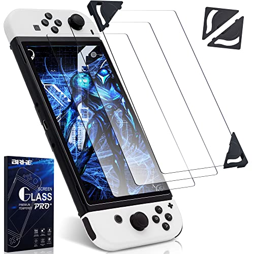 BRHE Tempered Glass Screen Protector for Nintendo Switch OLED Accessories 0.25mm Ultra-thin, Transparent HD Clear, Anti-Scratch, Bubble Free, Easy Installation [3 Pack]