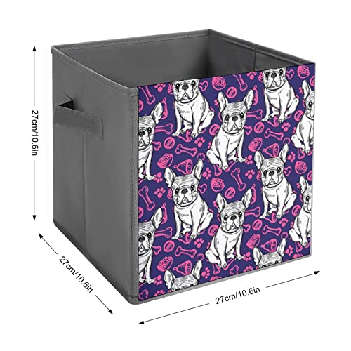French Bulldog Storage Bin Foldable Cube Closet Organizer Square Baskets Box with Dual Handles